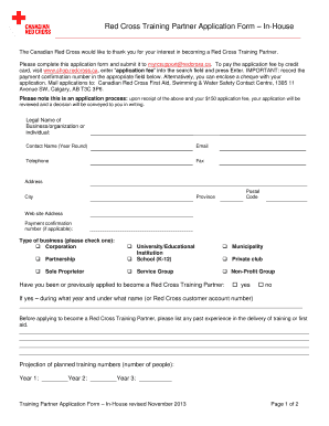 Fillable Online Red Cross Training Partner Application Form In-House ...