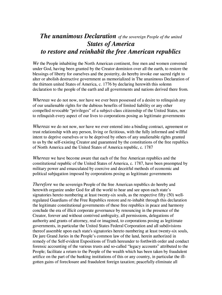 Fillable Online The unanimous Declaration of the sovereign People of ...