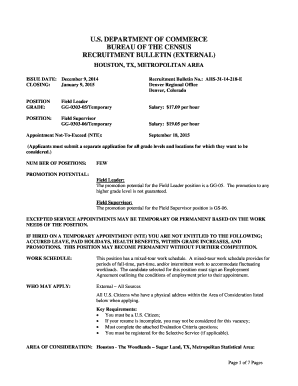 Fillable Online census RECRUITMENT BULLETIN (EXTERNAL) - census Fax ...