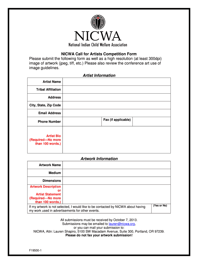 Fillable Online nicwa Announcement Call for Artists NICWA invites ...