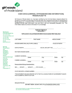 Fillable Online gsri CORI CHECK CRIMINAL OFFENDER RECORD INFORMATIION ...