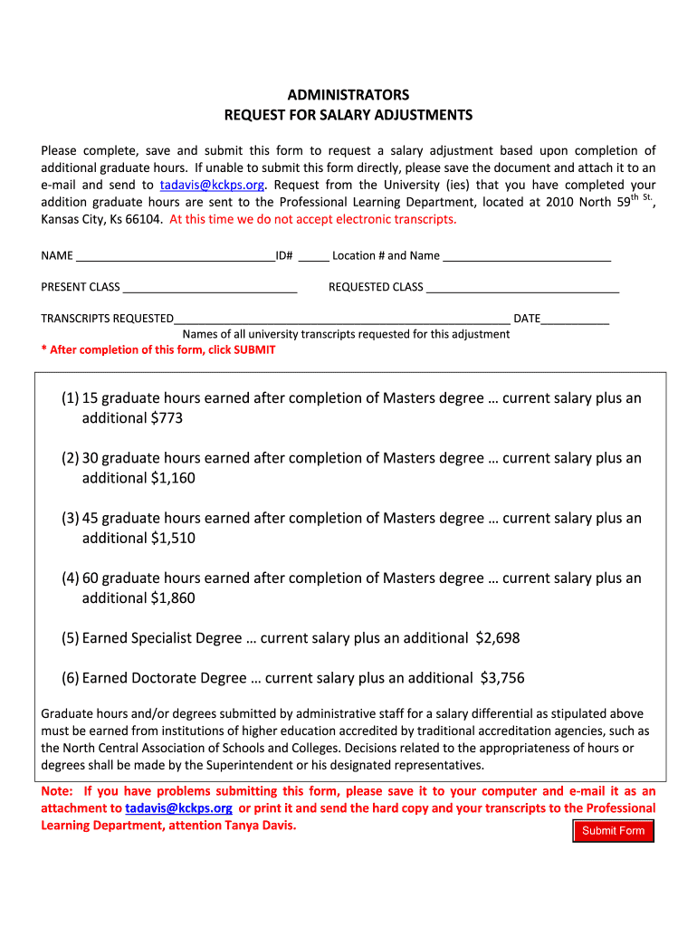 Fillable Online kckps Adminstrators request for salary adjustment form ...