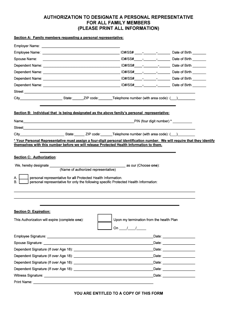 Fillable Online gstboces Authorization to designate a personal representative for ... - gst ...