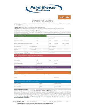 Fillable Online VISA CREDIT CARD APPLICATION - Point Breeze Credit ...