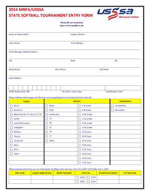 Fillable Online mnrpa 2014 MRPA/USSSA STATE SOFTBALL TOURNAMENT ENTRY ...