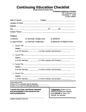 Fillable Online pof Continuing Education Checklist Fax Email Print ...