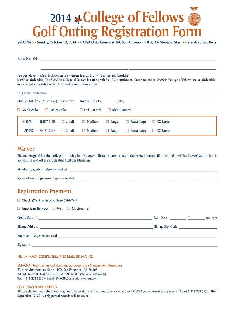 Fillable Online smacna 2014 College of Fellows Golf Outing Registration ...