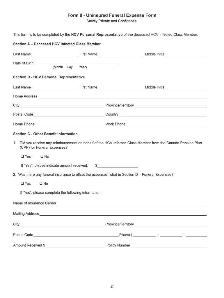 Fillable Online Form 8 - Uninsured Funeral Expense Form Fax Email Print ...