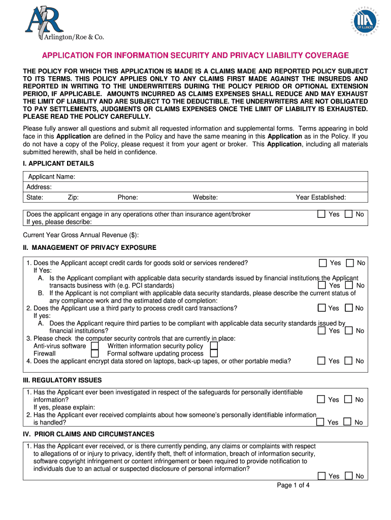 Fillable Online APPLICATION FOR INFORMATION SECURITY AND PRIVACY ...