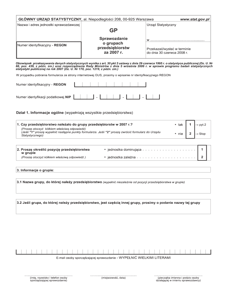 Fillable Online form stat gov GP nowevp - GUS Fax Email Print - pdfFiller