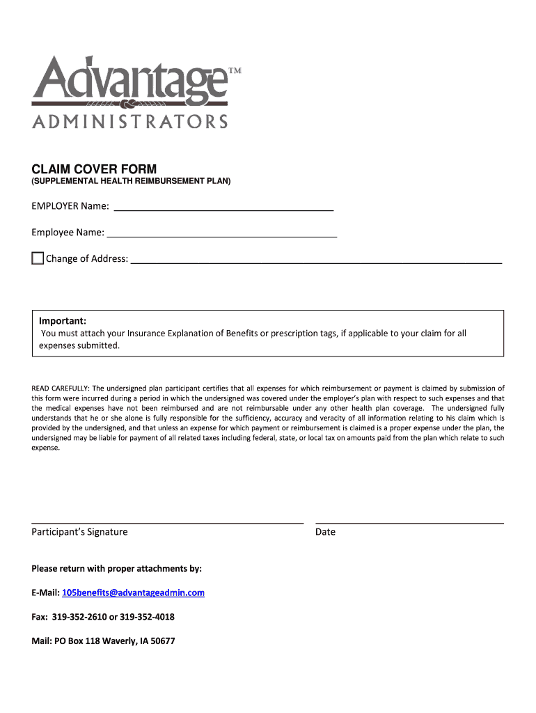 Fillable Online CLAIM COVER FORM - Advantage Admin Fax Email Print ...