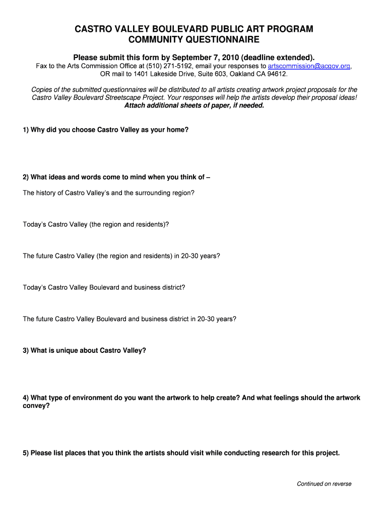 Fillable Online co alameda ca CVB public questionnaire - co alameda ca ...