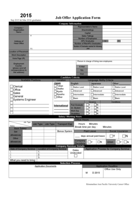 Fillable Online apu ac 2015 Job Offer Application Form Sep 2015 & Mar ...