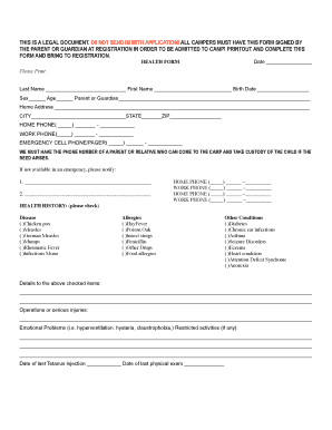 Fillable Online HEALTH FORM - Thriva Fax Email Print - pdfFiller