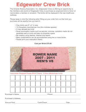 Fillable Online Boathouse Brick Order Form - Edgewater Crew Fax Email ...