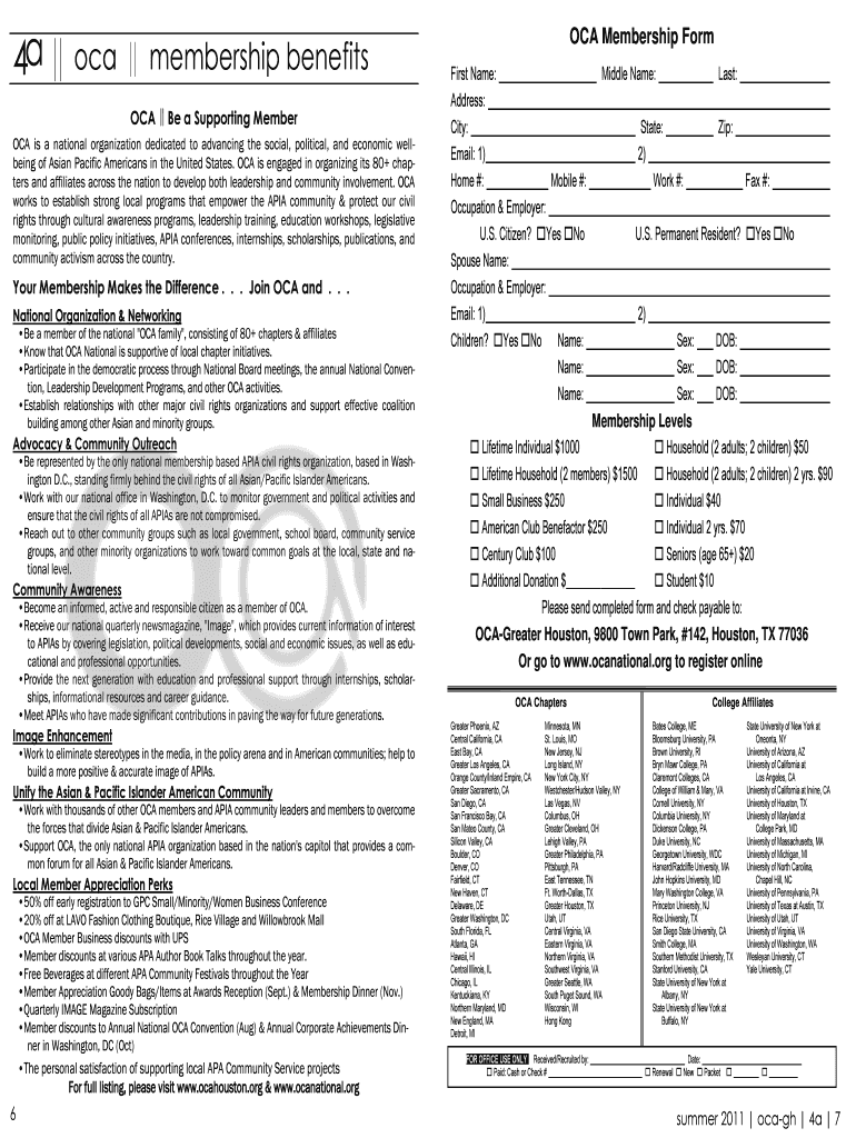Fillable Online ocahouston Membership Application - OCA Greater Houston ...