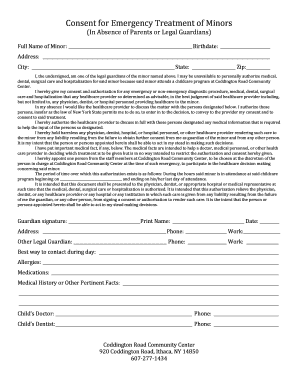 Fillable Online coddingtonroad Consent for Emergency Treatment of ...