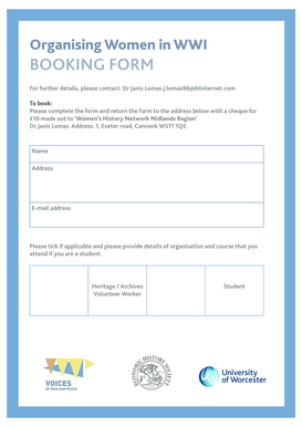 Fillable Online heritagenetwork dmu ac Organising Women in WWI BOOKING ...