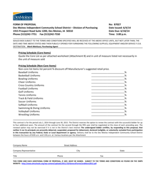 Fillable Online dmschools FORM OF PROPOSAL No: B7027 Des Moines ...