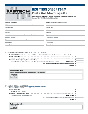Fillable Online Insertion Order Form - Fabtech Fax Email Print - pdfFiller