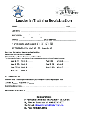 Fillable Online Leader in Training Registration Fax Email Print - pdfFiller