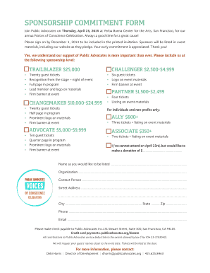 Fillable Online SPONSORSHIP COMMITMENT FORM - Public Advocates Inc. Fax ...