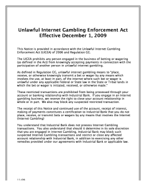 Fillable Online FORM-UIGEA LOBBY NOTICE.DOC - Industrial Bank Fax Email ...