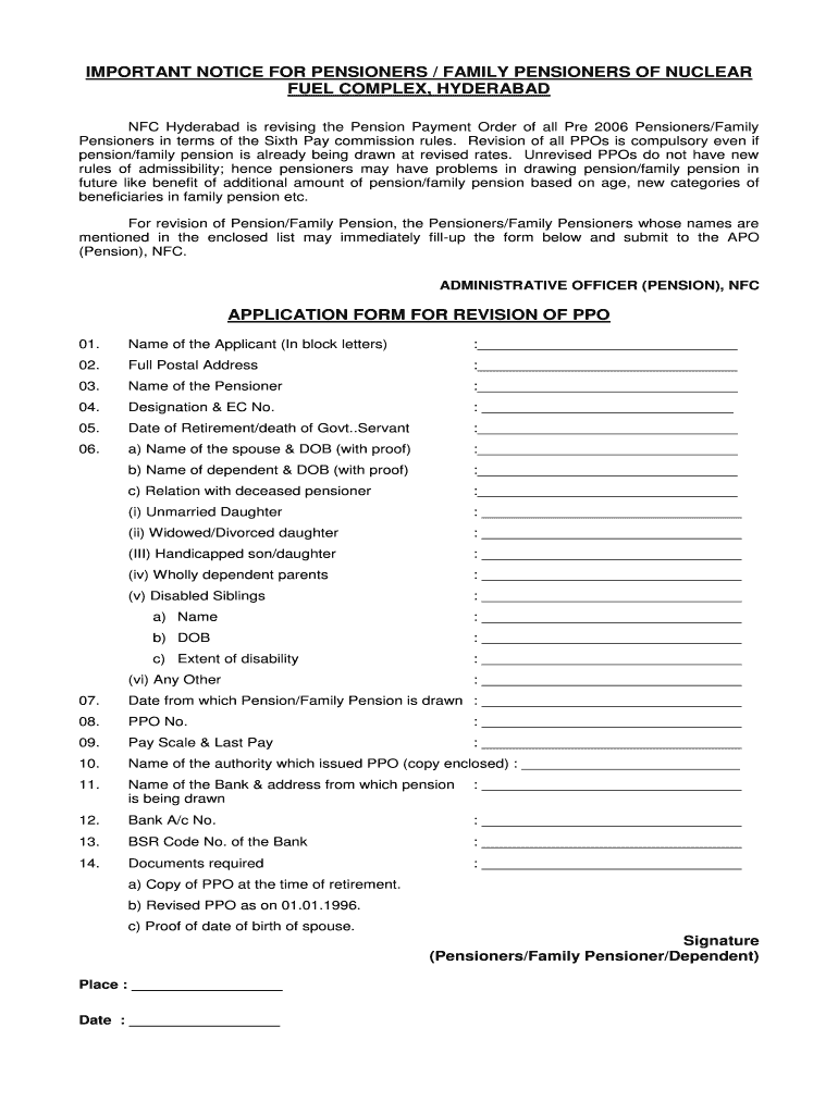 Fillable Online nfc gov IMPORTANT NOTICE FOR PENSIONERS / FAMILY PENSIONERS OF NUCLEAR - nfc gov ...