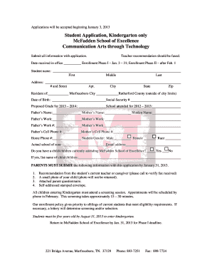 Fillable Online mes rcs k12 tn Student Application K 2013 - Rutherford ...