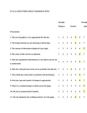 Fillable Online EVALUATION FORM FOR E-COMMERCE SITES Strongly Strongly ...