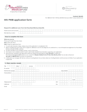 Fillable Online Contact details HIV PMB application form - Discovery ...