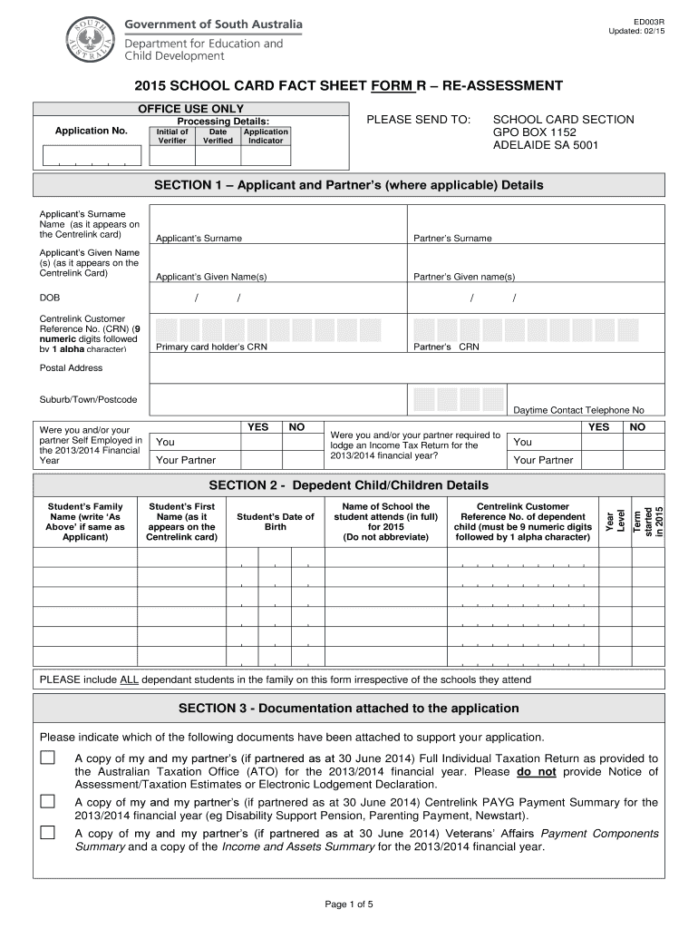 Fillable Online sa gov 2006 School Card Application Form ED003R. Using ...