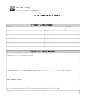 Fillable Online efc dcccd ADA GRIEVANCE FORM - efc dcccd Fax Email Print - pdfFiller