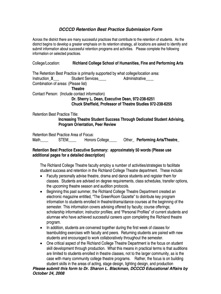 Fillable Online dcccd DCCCD Retention Best Practice Submission Form ...