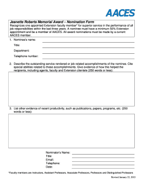 Fillable Online uaex Jeanette Roberts Memorial Award Nomination Form - www.UAEX.edu. Fax Email ...