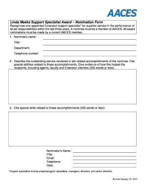 Fillable Online uaex Linda Meeks Support Specialist Award Nomination ...