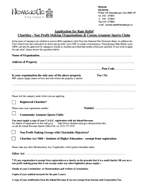 Fillable Online Application for Rate Relief Charities - Non Profit ...