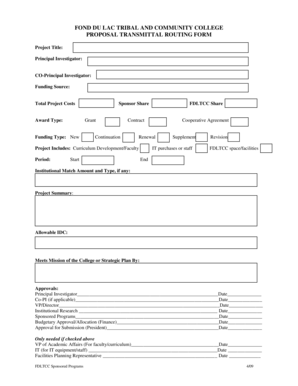 Fillable Online fdltcc Proposal Transmittal Routing Form - Fond Du Lac ...