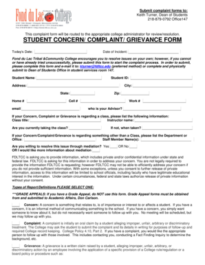 Fillable Online fdltcc Complaint/ grievance form - Fond Du Lac Tribal Community College - fdltcc ...
