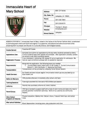 Fillable Online prekla Immaculate Heart of Mary School Street Lafayette ...