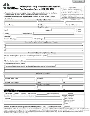Fillable Online Prescription Drug Authorization Request Fax Completed ...