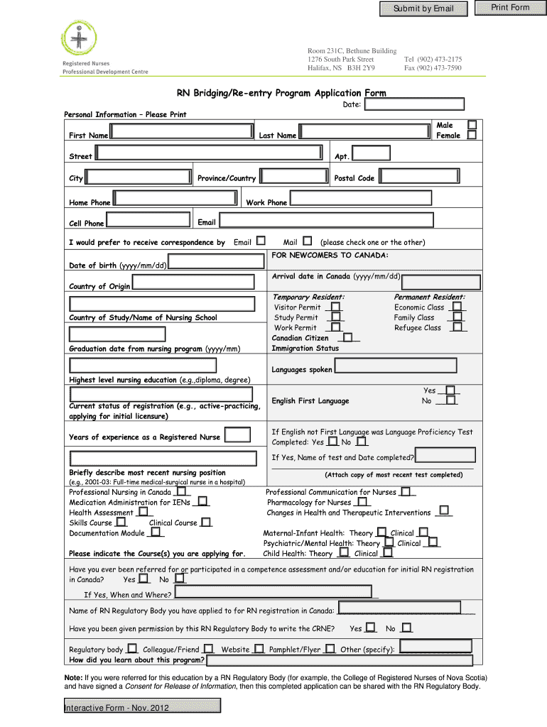 Fillable Online RN Bridging/Re-entry Program Application Form Fax Email Print - pdfFiller