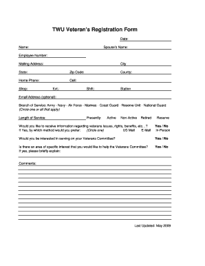 Fillable Online veterans twu TWU Veteran's Registration Form - Veterans ...