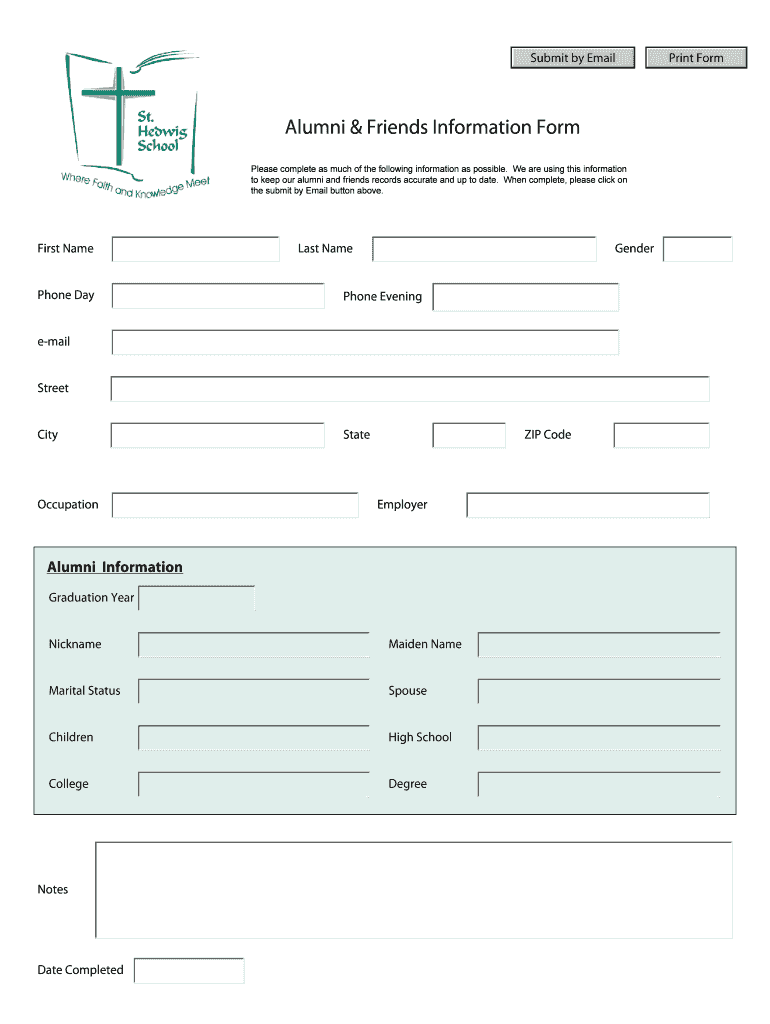 Fillable Online Alumni & Friends Information Form - St. Hedwig Catholic Church Fax Email Print ...