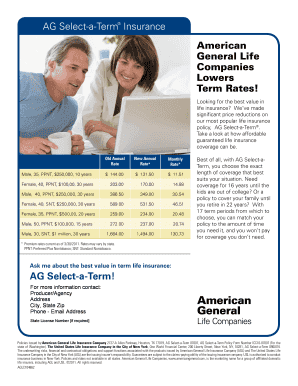 Fillable Online AG Select-a-Term Insurance American General Life ...