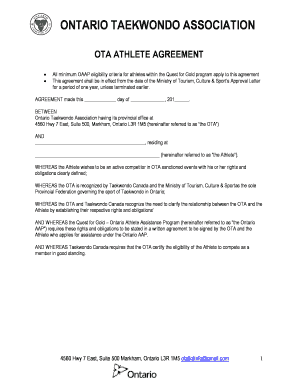 Fillable Online OTA ATHLETE AGREEMENT Fax Email Print - pdfFiller