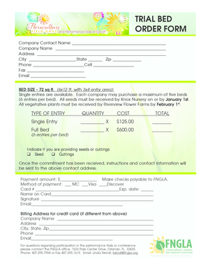 Fillable Online fngla TRIAL BED ORDER FORM - FNGLA - fngla Fax Email ...
