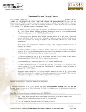 Fillable Online Consent to Use and Display Form - OASIS - Vancouver ...