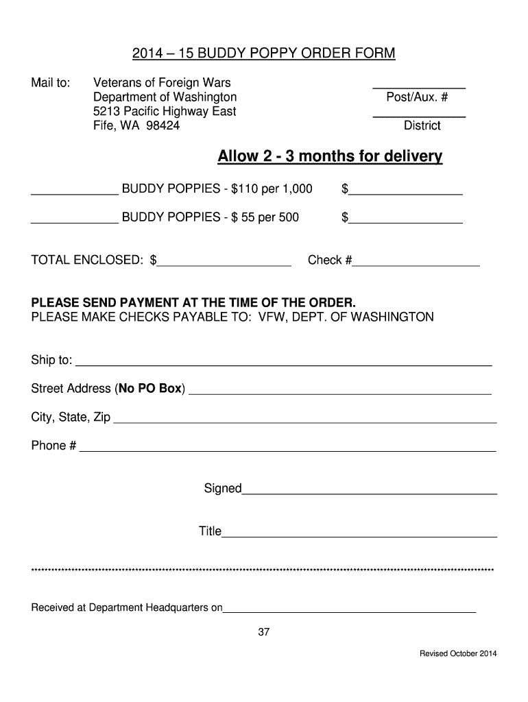 Fillable Online vfwofwa 2009 10 BUDDY POPPY ORDER FORM Fax Email Print ...