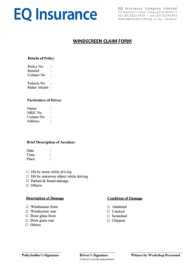 Fillable Online WINDSCREEN CLAIM FORM - EQ Insurance Fax Email Print ...